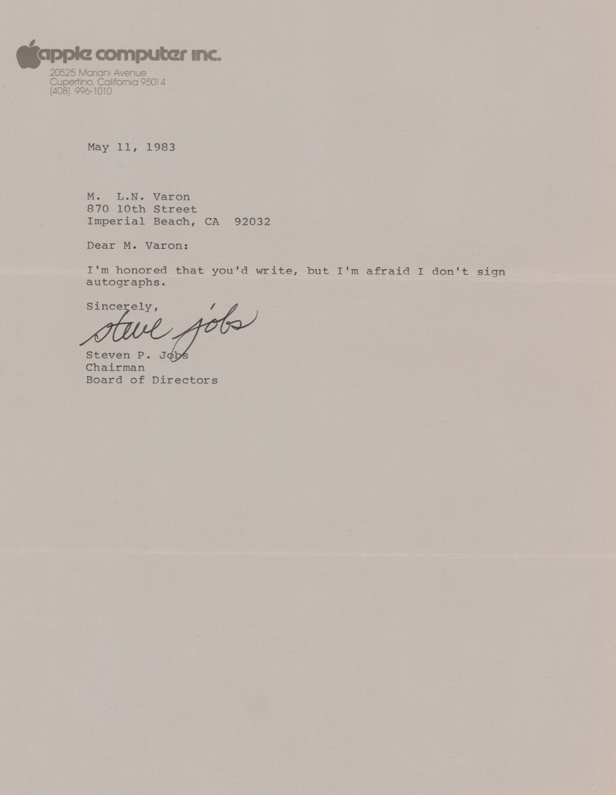 Steve Jobs Signed A Letter Saying No To Autographs, It Sells For Nearly ...